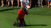Ouch Tiger crippled by back pain at the Fedex Drops to his knees